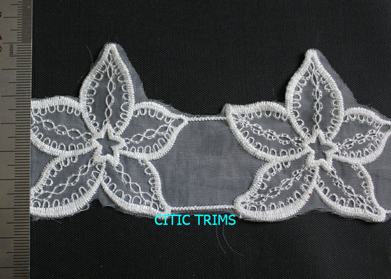 White 6.5cm Organza Lace Trimmings Delicacy Cotton And Poly With Flower Pattern