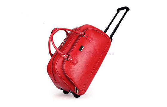 Customized Retractable pull handle red roller gear bag with a zipper