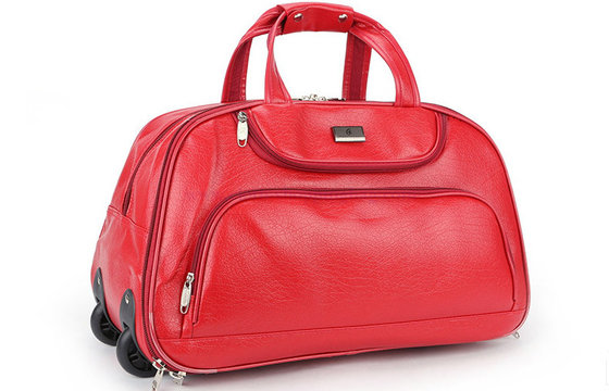 Red ladies trolley travel bags wheeled luggage with retractable handle