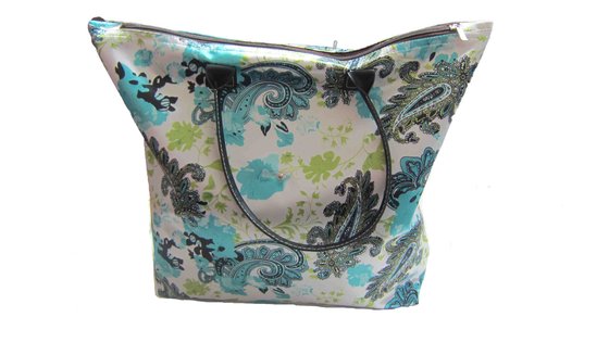 Large printable satin fabric foldable shopping bags for women with flower pattern