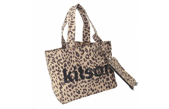 Leopard printing patern folding Cloth shopping bag with cosmetic pouch inside