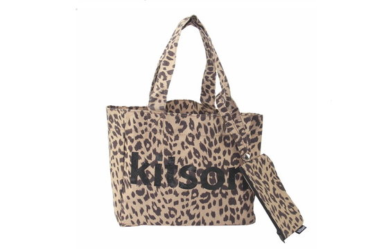 Leopard printing patern folding Cloth shopping bag with cosmetic pouch inside