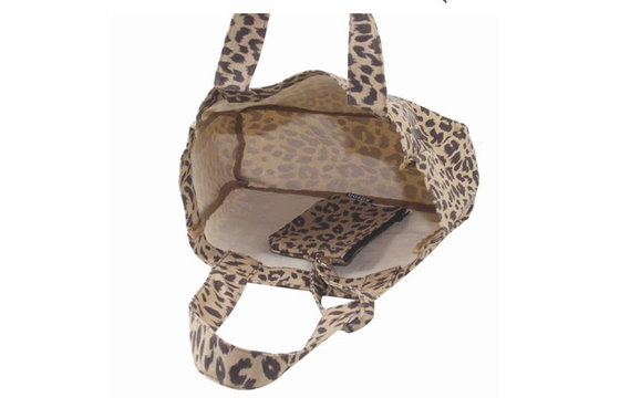 Leopard printing patern folding Cloth shopping bag with cosmetic pouch inside