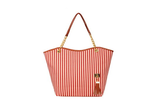 Vertical Stripe women Cloth Shopping shoulder Bag with Metal Chain