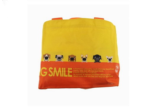 Heat printing yellow exhibition polyester cloth shopping bag Middle sized