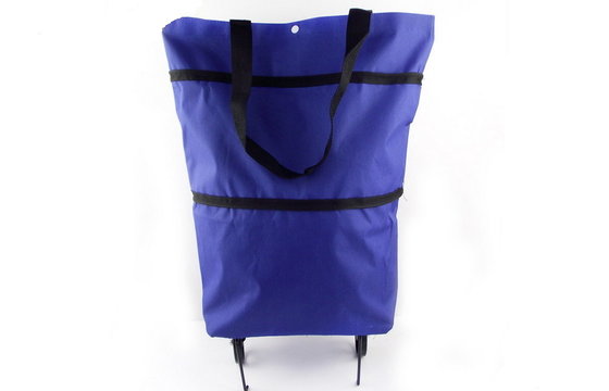 Blue color exhibition foldable trolley shopping bag for collecting samples