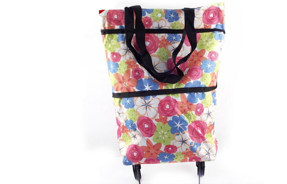 Blue color exhibition foldable trolley shopping bag for collecting samples