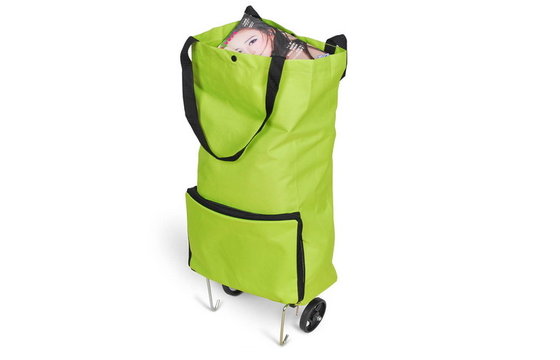Silk screen printing foldable trolley shopping bag green for exhition