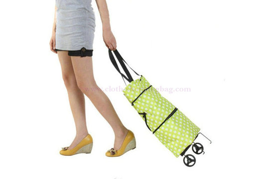 Recyclable 600D oxford fabric foldable trolley shopping bag on wheels