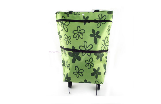 Green Heat printing Paterrned foldable trolley shopping bag folding trolley cart
