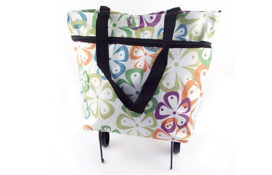 Waterproof colourful polyester fabric foldable trolley shopping wheeled bag with button