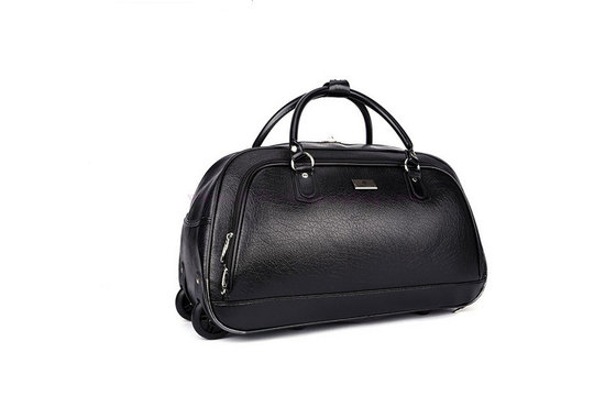 Black PU leather trolley travel bag , businessmen wheeled luggage bags