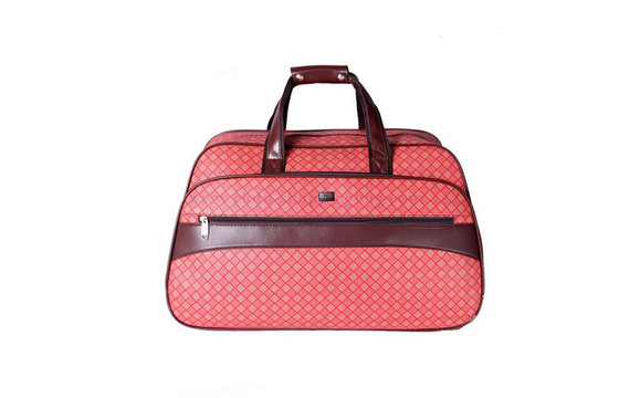 Customized red middle size roller gear bag with a zip front pocket