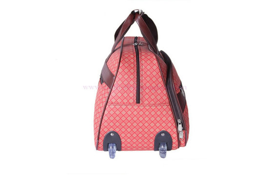 Customized red middle size roller gear bag with a zip front pocket
