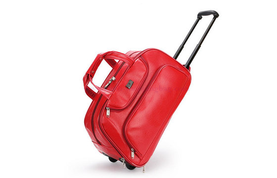 Red ladies trolley travel bags wheeled luggage with retractable handle