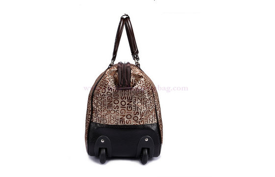 Lightweight brown oxford fabric roller luggage bags with two small wheels