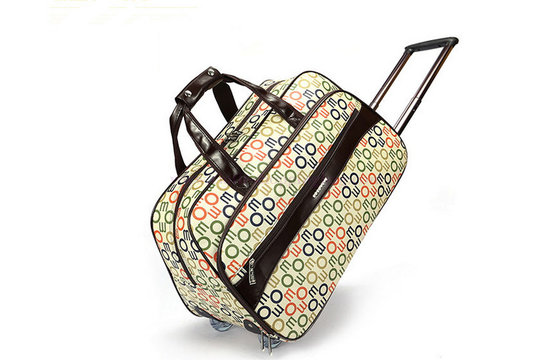 Flower parttern PVC fabric wheeled luggage roller gear bag with zip front pocket