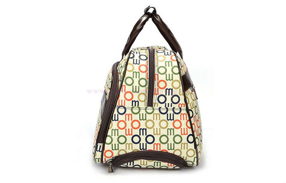 Flower parttern PVC fabric wheeled luggage roller gear bag with zip front pocket
