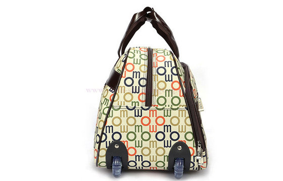 Flower parttern PVC fabric wheeled luggage roller gear bag with zip front pocket