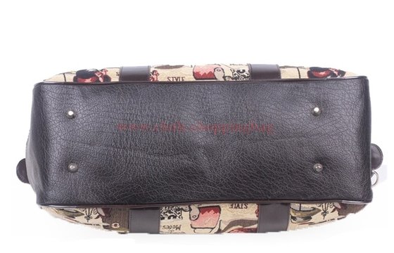 Customized cloth jute PU leather travel bags for lady with two front zippered pockets