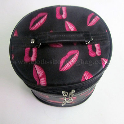 Cylindrical large cosmetic tote bag , red black travel makeup case