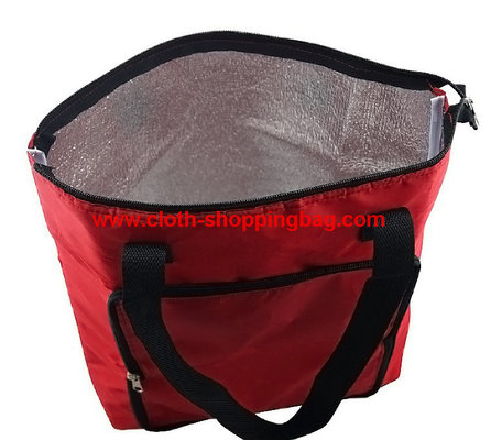 Red foldable built lunch bag with shoulder strap 600D oxford