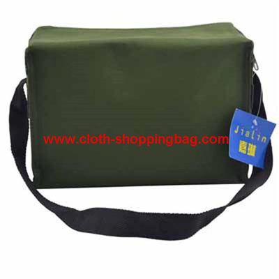 Dark green durable travel can cooler bag  with mesh pocket outside