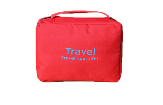 Built - in hook Red multi-functional travel storage bag with mesh pocket inside