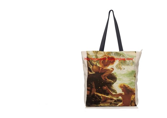 Customized  heat-printing technology canvas tote bag with spaceship pattern