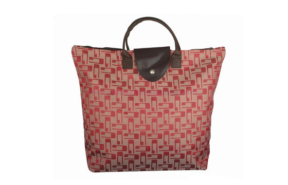 Pure colour foldable shopping bags / handbag with PU leather Handle