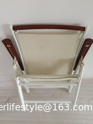Folding chair with powder coating aluminum frame + Textilene + teak wood by Clover Lifestyle