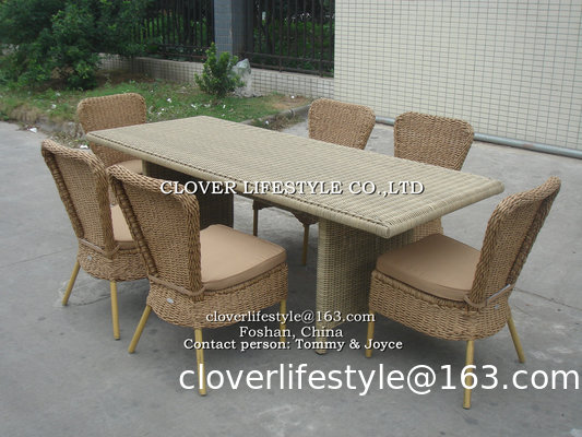 6 +1 wicker dining table with aluminum frame  for Home. Hotel, Garden and Beach by Clover Lifestyle Outdoor Furniture