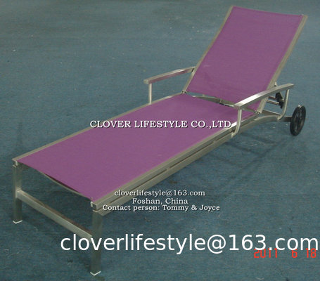 Textilene Sun bed with arm and wheel sun lounger for Hotel, Garden and Beach by Clover Lifestyle Outdoor Furniture China