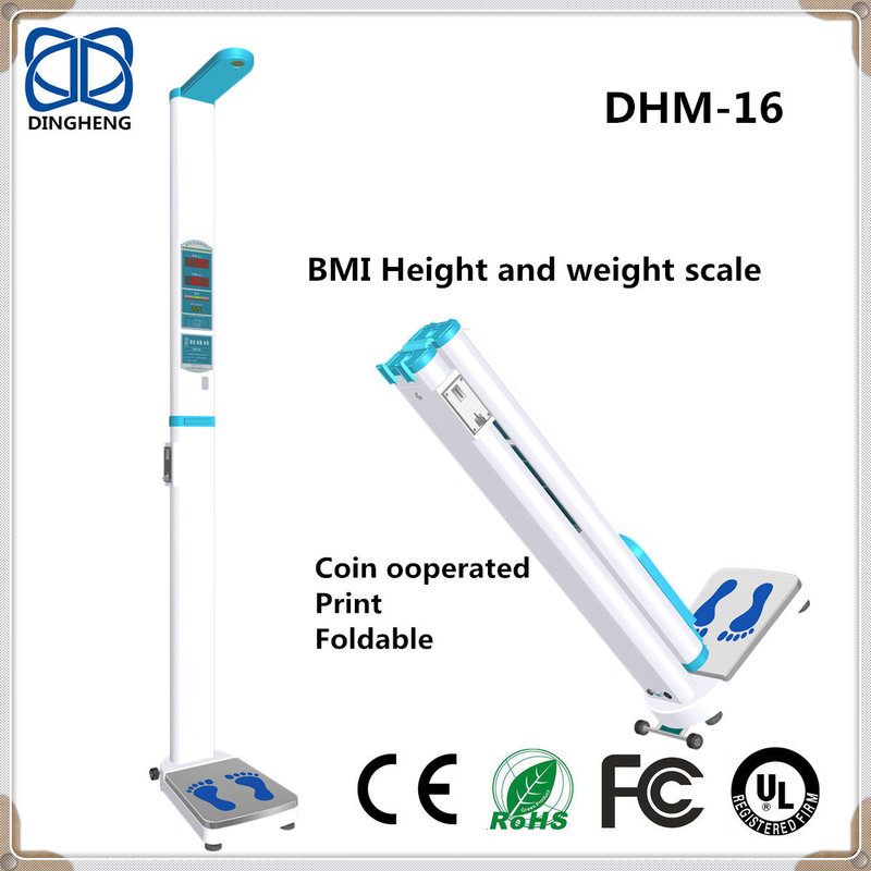Coin slot and foldable Electronic weight scale with height measure medical scale folding coin scale machine