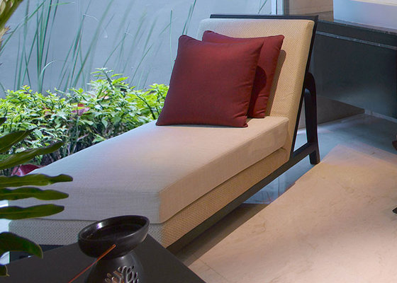 Ivory Color Relax Fabric Upholstered Wooden Bench Seat With Hardwood Frame