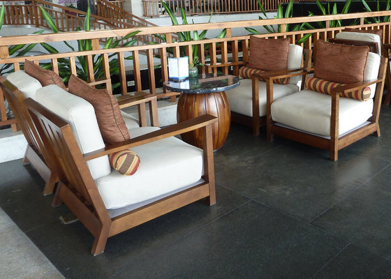 Island Resort Country Lobby Wood Frame Rattan Sofa Set With Cushion