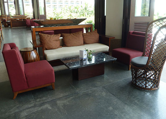 Lobby Wood Frame Rattan Sofa Set For Island Resort Durable Teak Wood