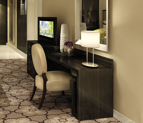 Commercial Hotel Furniture Dark Walnut Frame Faux Leather Hotel Bedroom Furniture Set