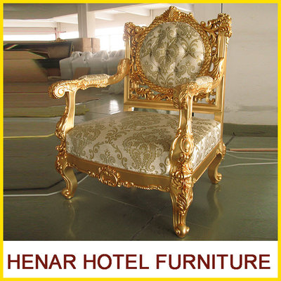 Luxury Commercial Hotel Golden Wood King Throne Chair for Lobby European Style