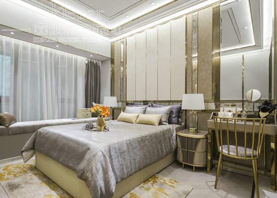 Modern Hotel Bedroom Furniture , Stainless Steel Study Table With Chair Golden Color