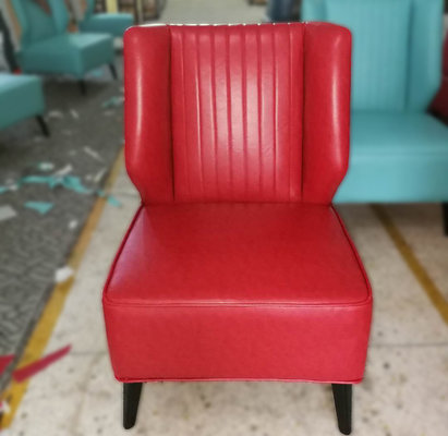 Blue PU Leather Wing Back Chairs With Yellow Cushion Copper Nail Decorative