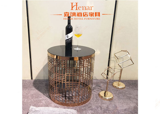 Hotel Living Room Furniture , Luxury Decor Metal Wire Base Round Coffee Table