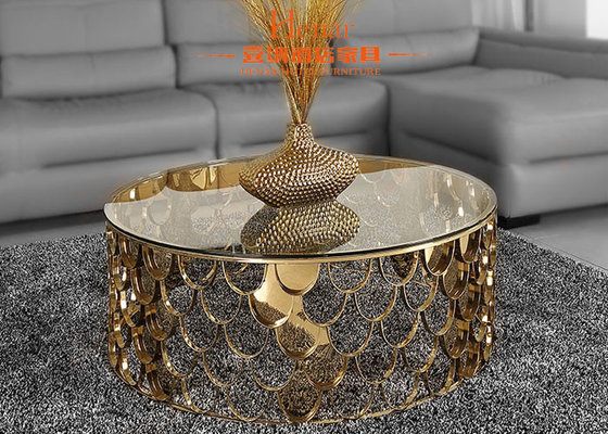 SGS Luxury Living Room Furniture , Modern Glass & Metal in Gold Round Coffee Table