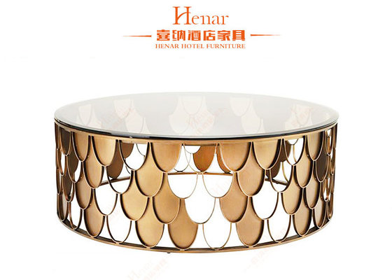 SGS Luxury Living Room Furniture , Modern Glass & Metal in Gold Round Coffee Table