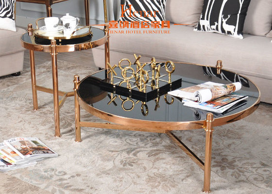 Living Room Sofa Side Small Gold Finish Glass Top End Tables With Stainless Steel Frame
