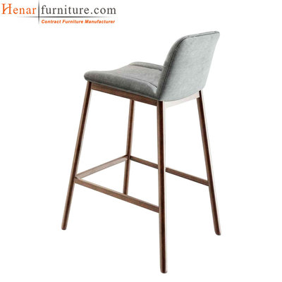 Hotel Grey Fabric Gorgeous Modern Wood Bar Chairs In Natural Wooden Finished