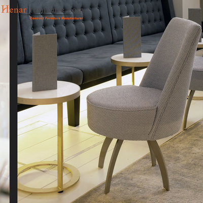 Fabric Upholstery Natural Ash Wood Round Dining Table And Chairs For Club