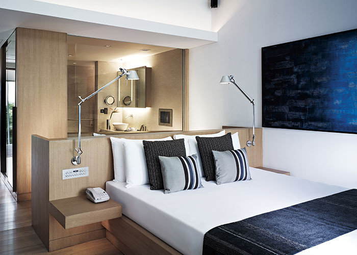 Natural Warm Color Luxury Hotel Furniture Wooden Headboard Combined With Desk