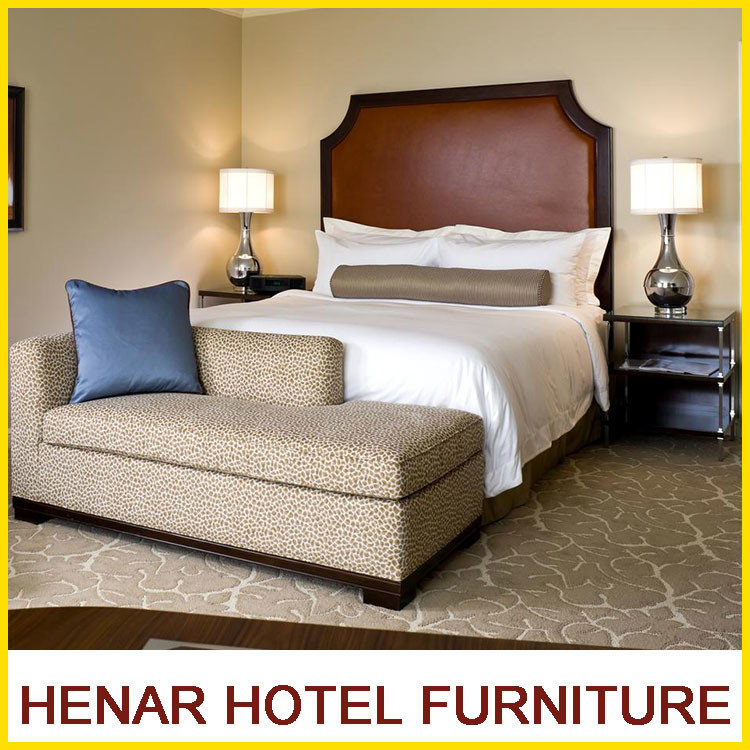 Hampton Inn 5 Star Wooden Hotel Bedroom Furniture King size Brown Upholstered