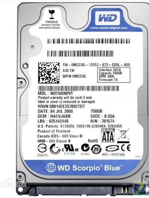 Original WD Blue 750GB 2.5 inch laptop hard drive SATA 6.0Gb / s WD7500BPVX